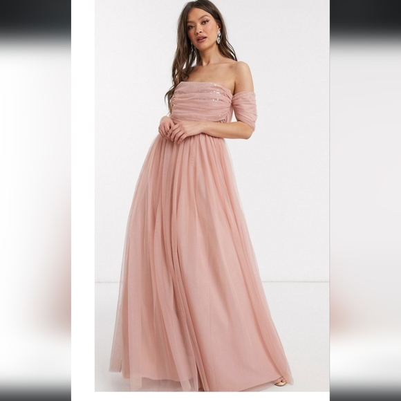 ASOS | Dresses | Asos Design Pink Blush Tulle Long Prom Dress Gown ...